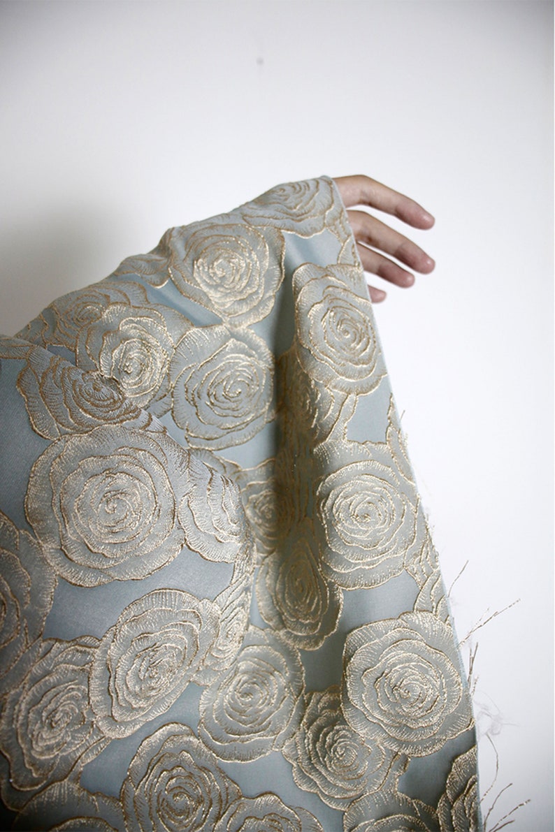 Gold Embroidery Flora Jacquard Fabric Exquisite Embossed - Etsy