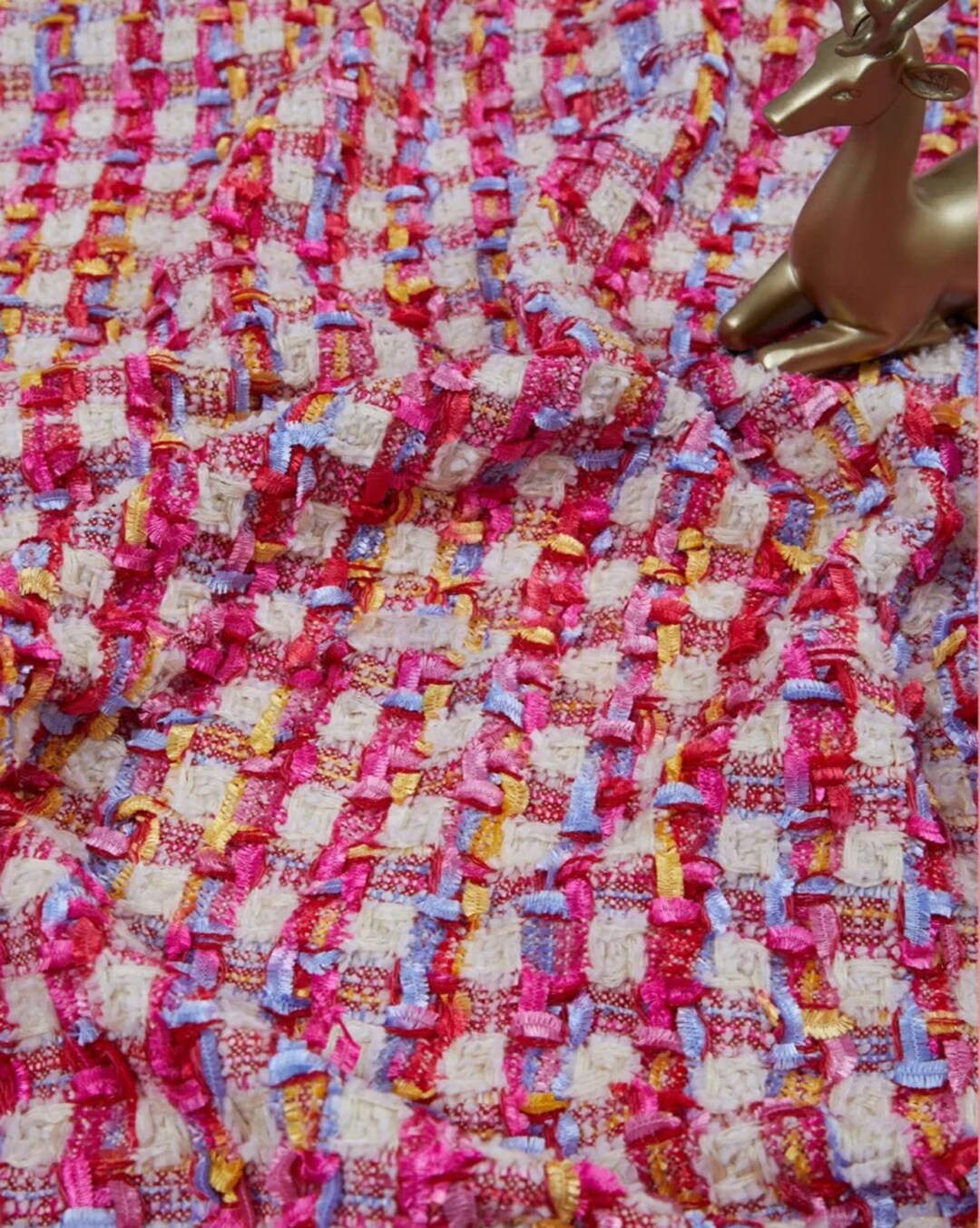 Tweed Fabric by the Yard, Colorful Tweed Boucle Check Fabric for Suit ...