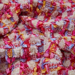 Tweed Fabric by the Yard, Colorful Tweed Boucle Check Fabric for Suit ...