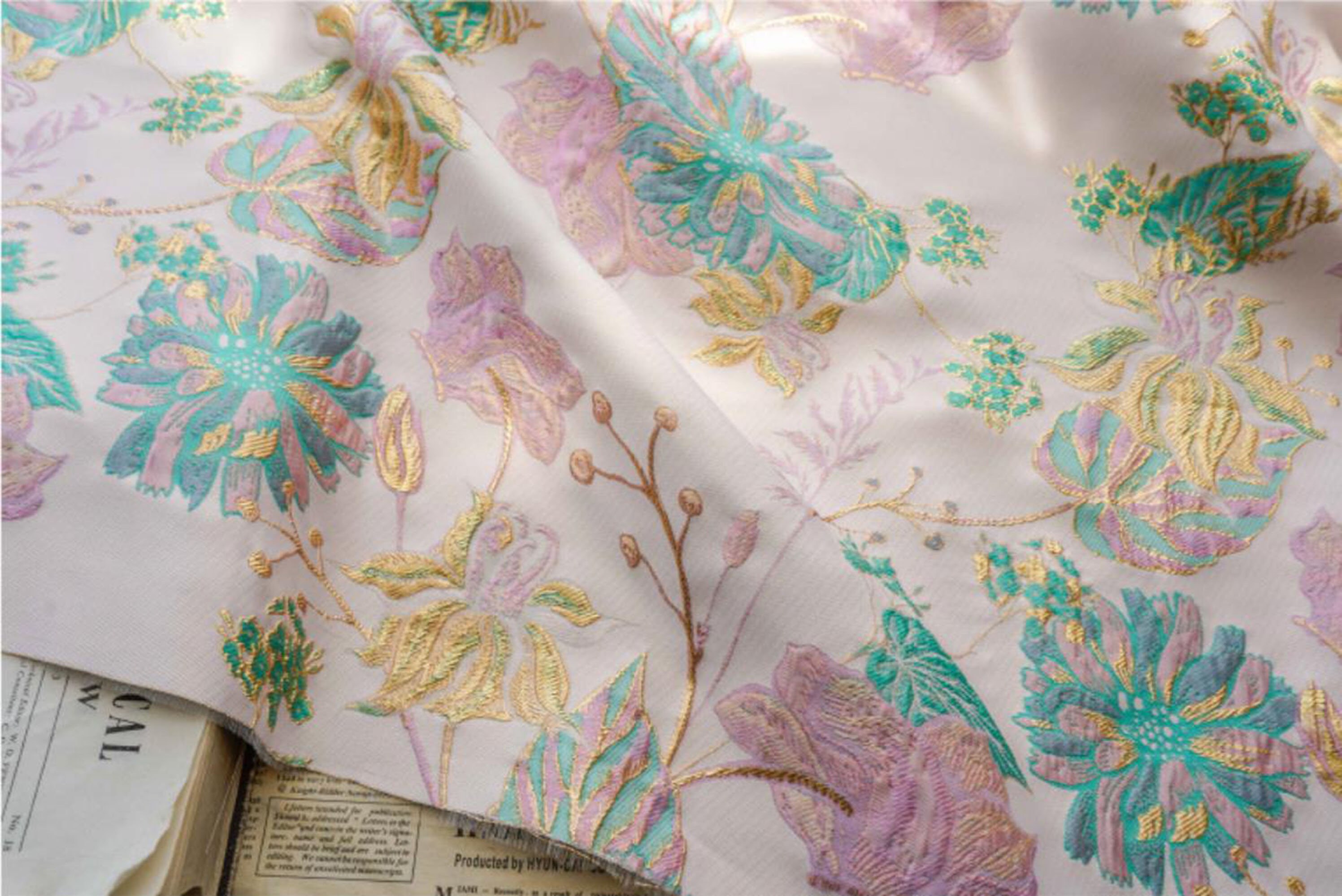 Vintage Floral Jacquard Fabric Embossed Damask Gold Thread - Etsy