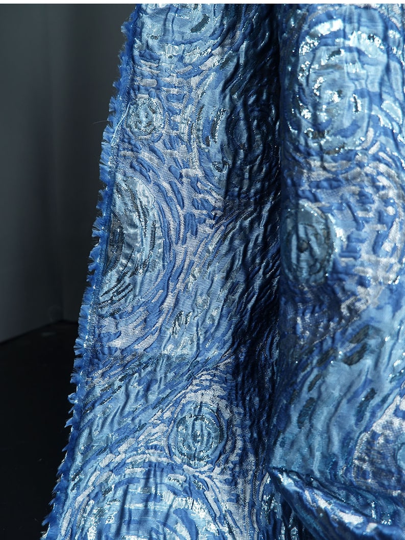 Sparkling Royal Blue Jacquard Fabric, Exquisite Emboss Brocade, Pelated ...