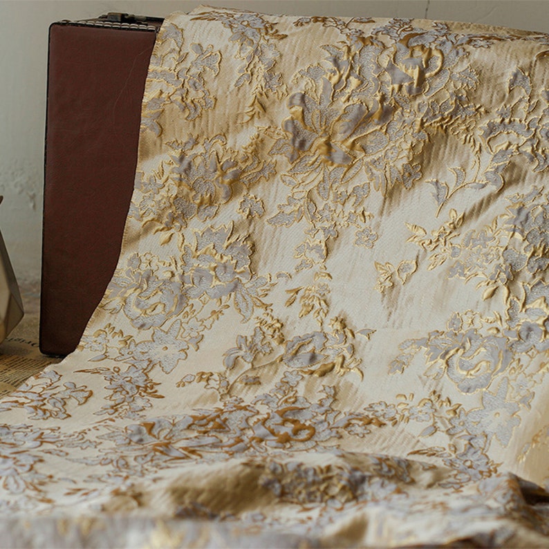 Gold Embroidered Jacquard Fabric Embossed Floral Damask - Etsy
