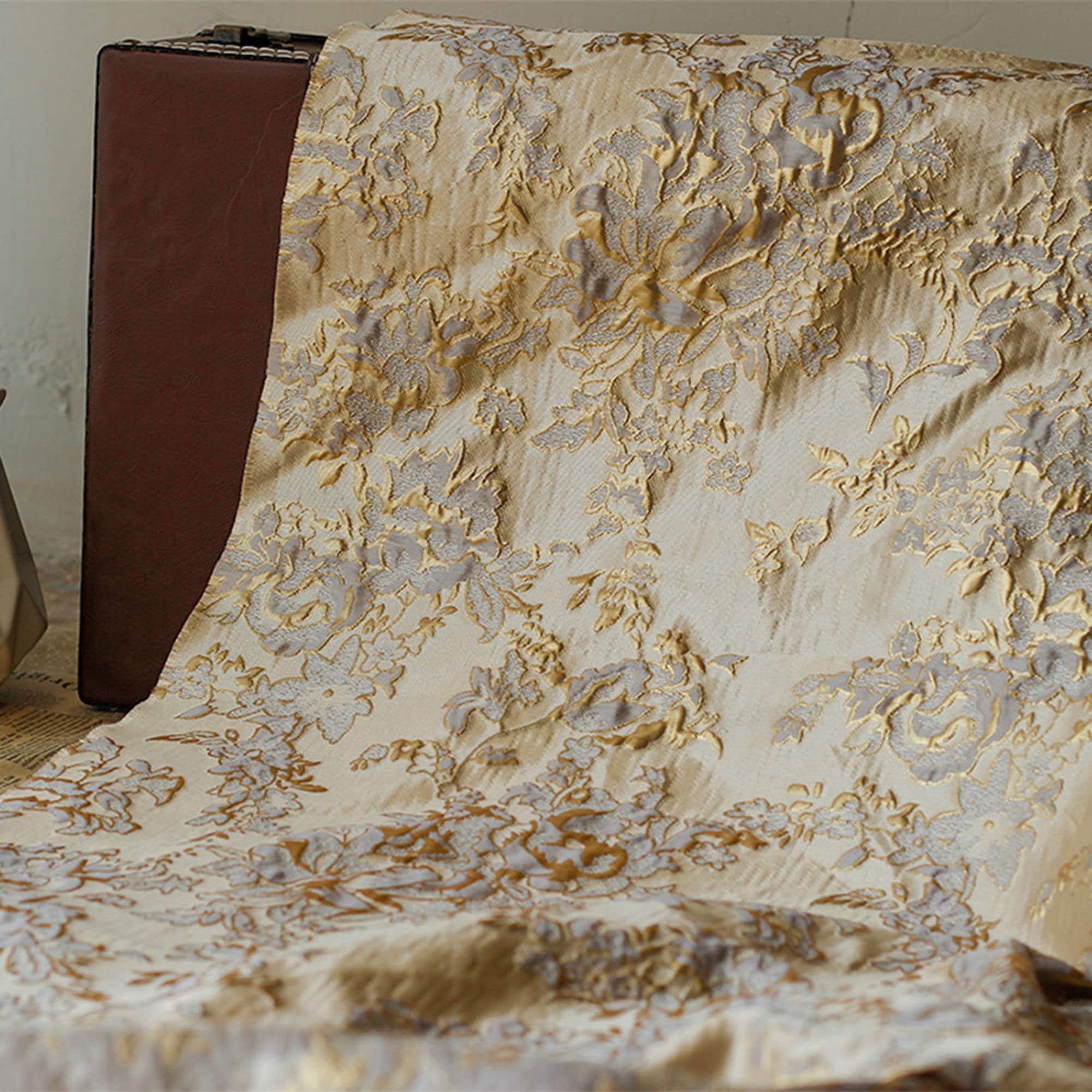 Gold Embroidered Jacquard Fabric Embossed Floral Damask - Etsy Canada