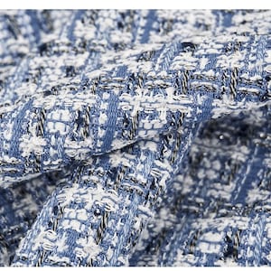 Blue Check Tweed Fabric, Tweed Boucle Fabric With Metallic Yarn for ...