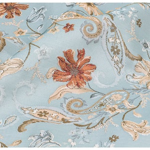 Baby Blue Flora Jacquard Fabric, Exquisite Brocade, Blue Damask Fabric ...