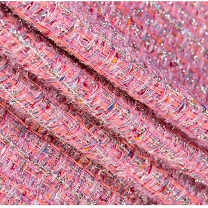 Luxury Pink Tweed Fabric, Sliver Metallic Tweed Boucle Fabric With ...