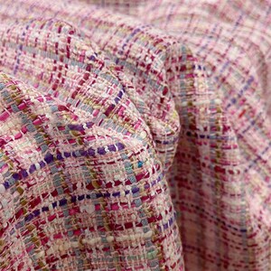 Colorblock Pink Check Tweed Fabric, Tweed Boucle Fabric for Suit Coat ...
