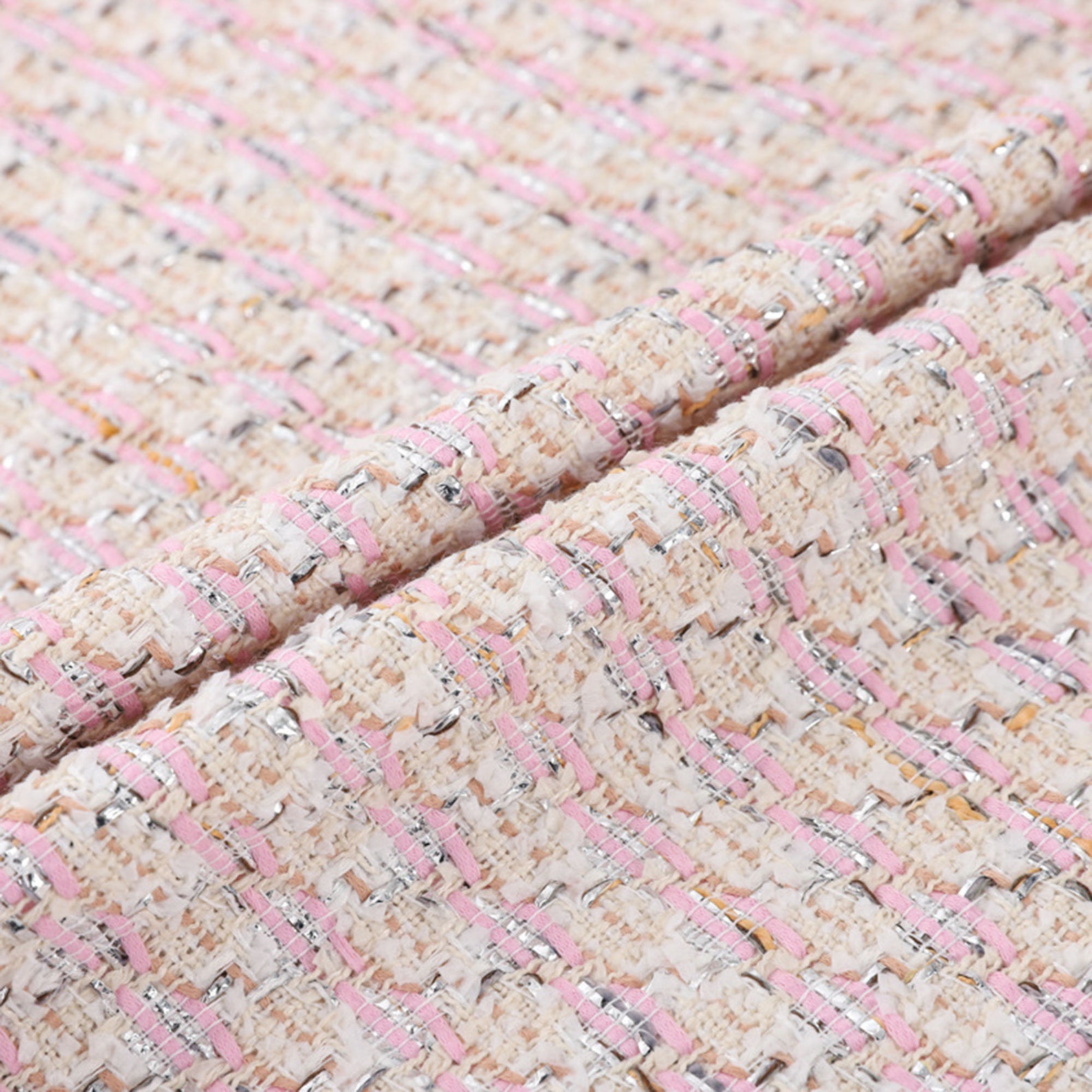 Pink Tweed Boucle Fabric Woven Fabric With Sliver Yarn Dense | Etsy