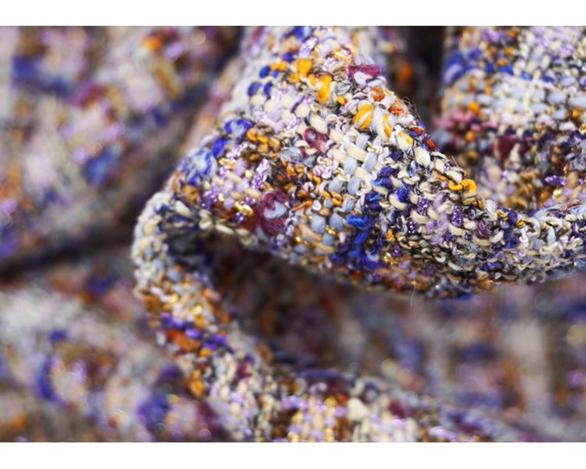 Colorblock Purple Check Tweed Fabric, Metallic Wool Tweed Boucle Fabric ...