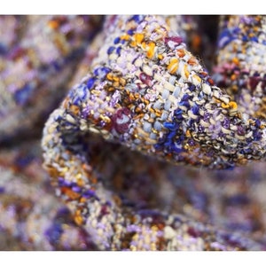 Colorblock Purple Check Tweed Fabric, Metallic Wool Tweed Boucle Fabric ...