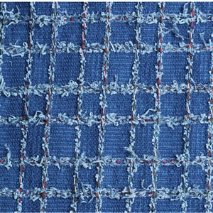 Blue Tweed Boucle Fabric, Woven Check Pattern Dense Tweed Fabric for ...