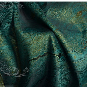 Green Gold Jacquard Fabric, Double Face Ripples Gold Petal Shimmer ...