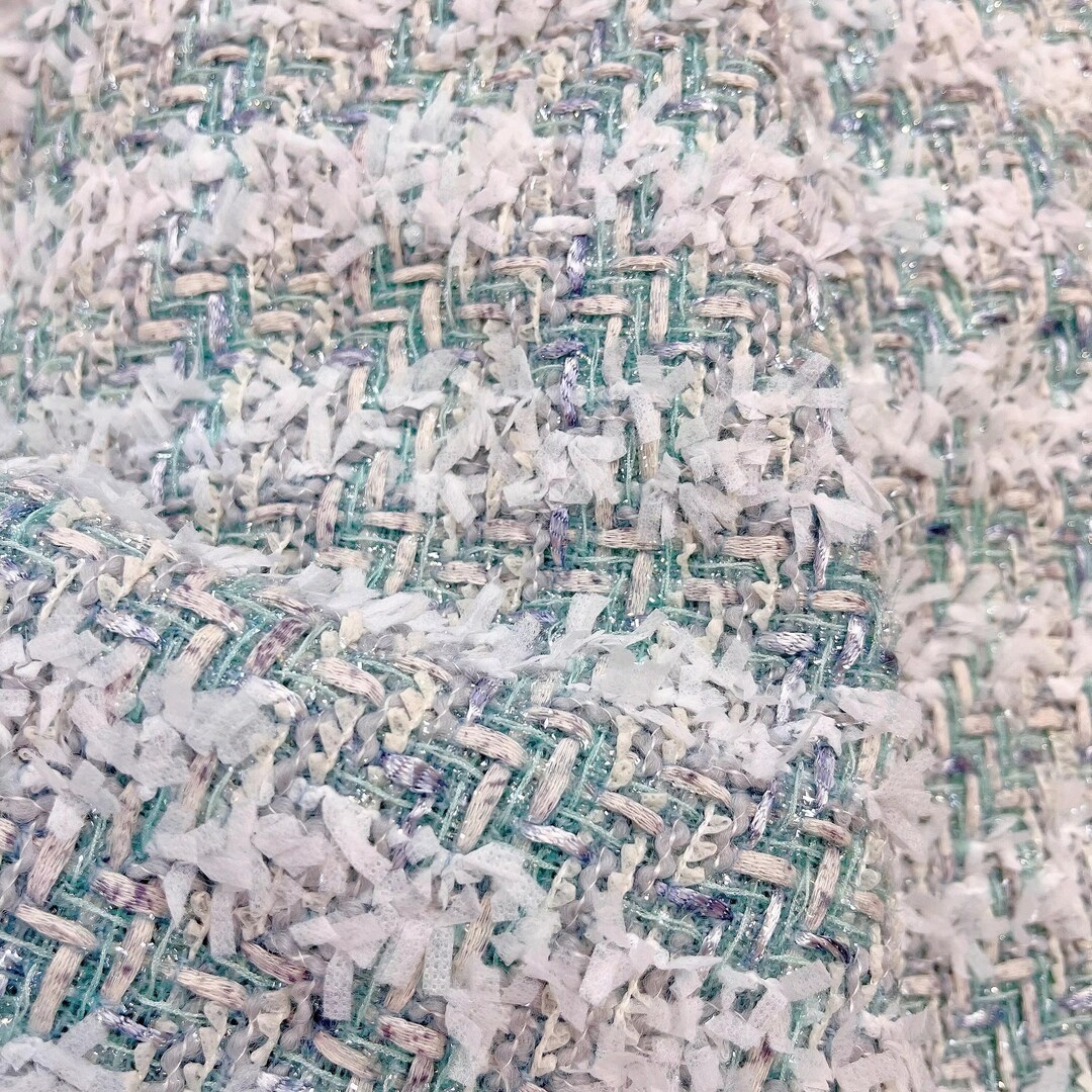 Light Blue Tweed Fabric by the Yard, Metallic Yarn Tweed Boucle Fabric ...