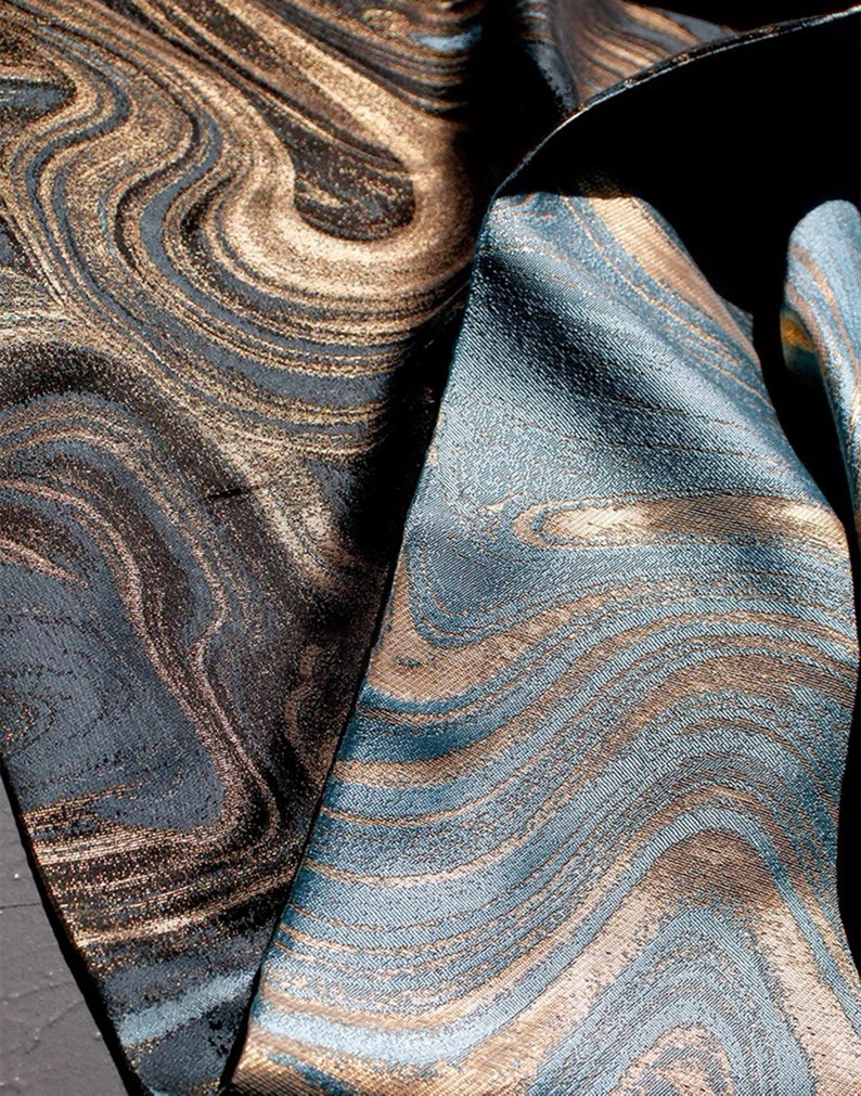 Abstract Ripples Jacquard Fabric, Shimmering Gold Double Face Brocade ...