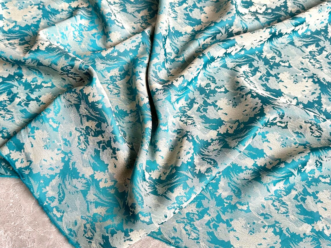 Turquoise Jacquard Brocade Fabric, Water Ripples Gloss Brocade Double ...