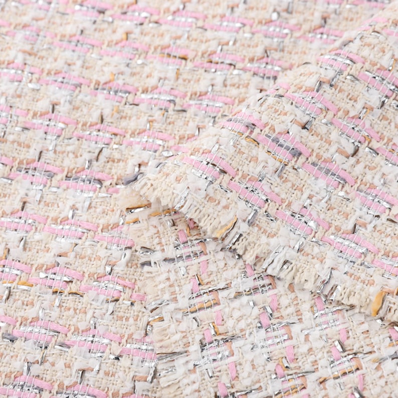 Pink Tweed Boucle Fabric Woven Fabric With Sliver Yarn Dense - Etsy