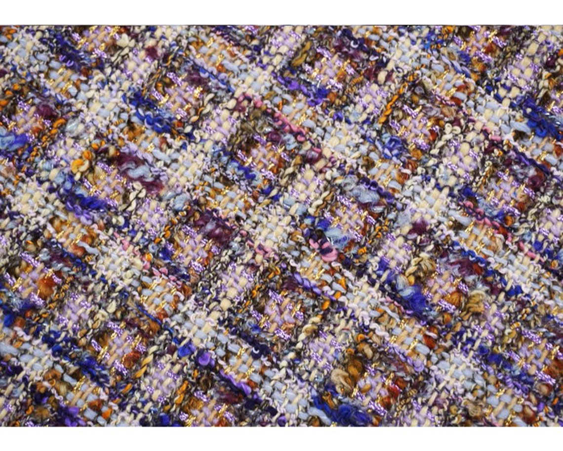 Colorblock Purple Check Tweed Fabric, Metallic Wool Tweed Boucle Fabric ...