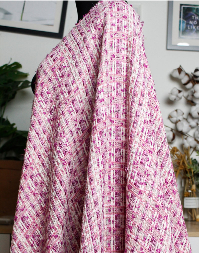 Shiny Pink Tweed Fabric Woven Fabric With White Yarn Dense - Etsy