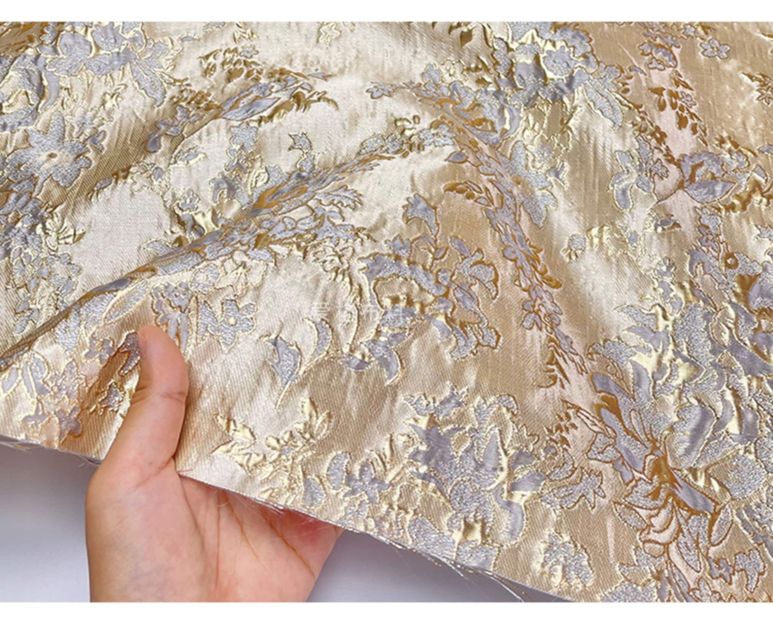 Luxury Gold Jacquard Fabric, Embossed Floral Damask Brocade for ...