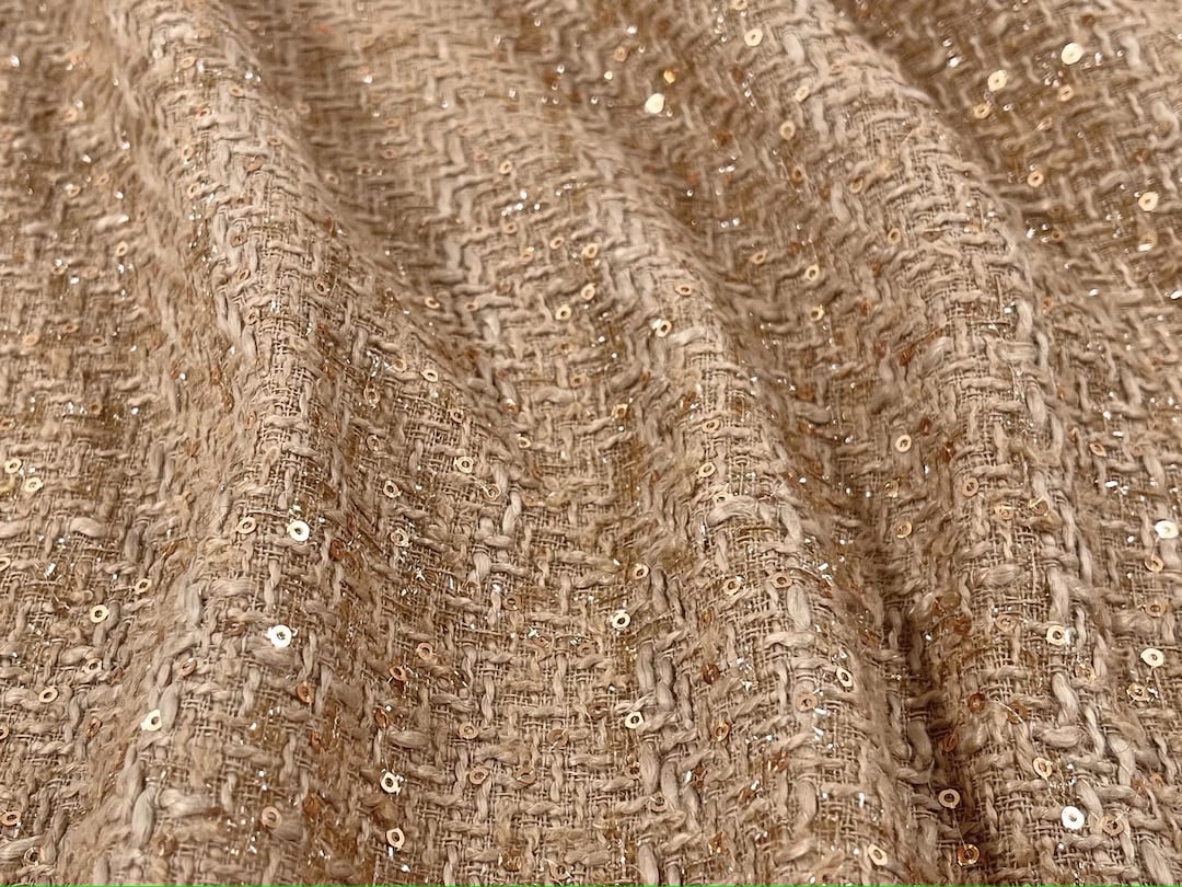 Sequins Tan Tweed Fabric by the Yard, Tweed Boucle Fabric for Jacket ...