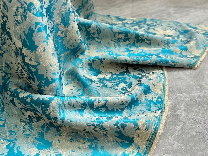 Turquoise Jacquard Brocade Fabric, Water Ripples Gloss Brocade Double ...