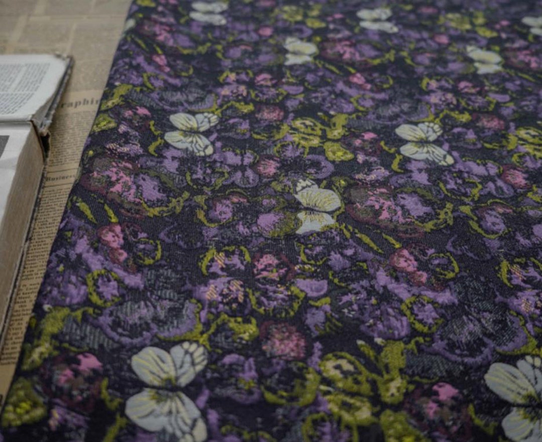 Dark Purple Butterfly Jacquard Fabric Flower Brocade Fabric - Etsy