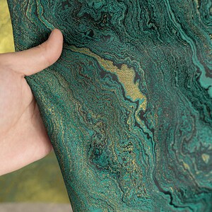 Green Gold Jacquard Fabric, Double Face Ripples Gold Petal Shimmer ...