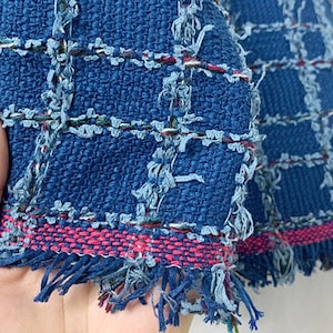 Blue Tweed Boucle Fabric, Woven Check Pattern Dense Tweed Fabric for ...