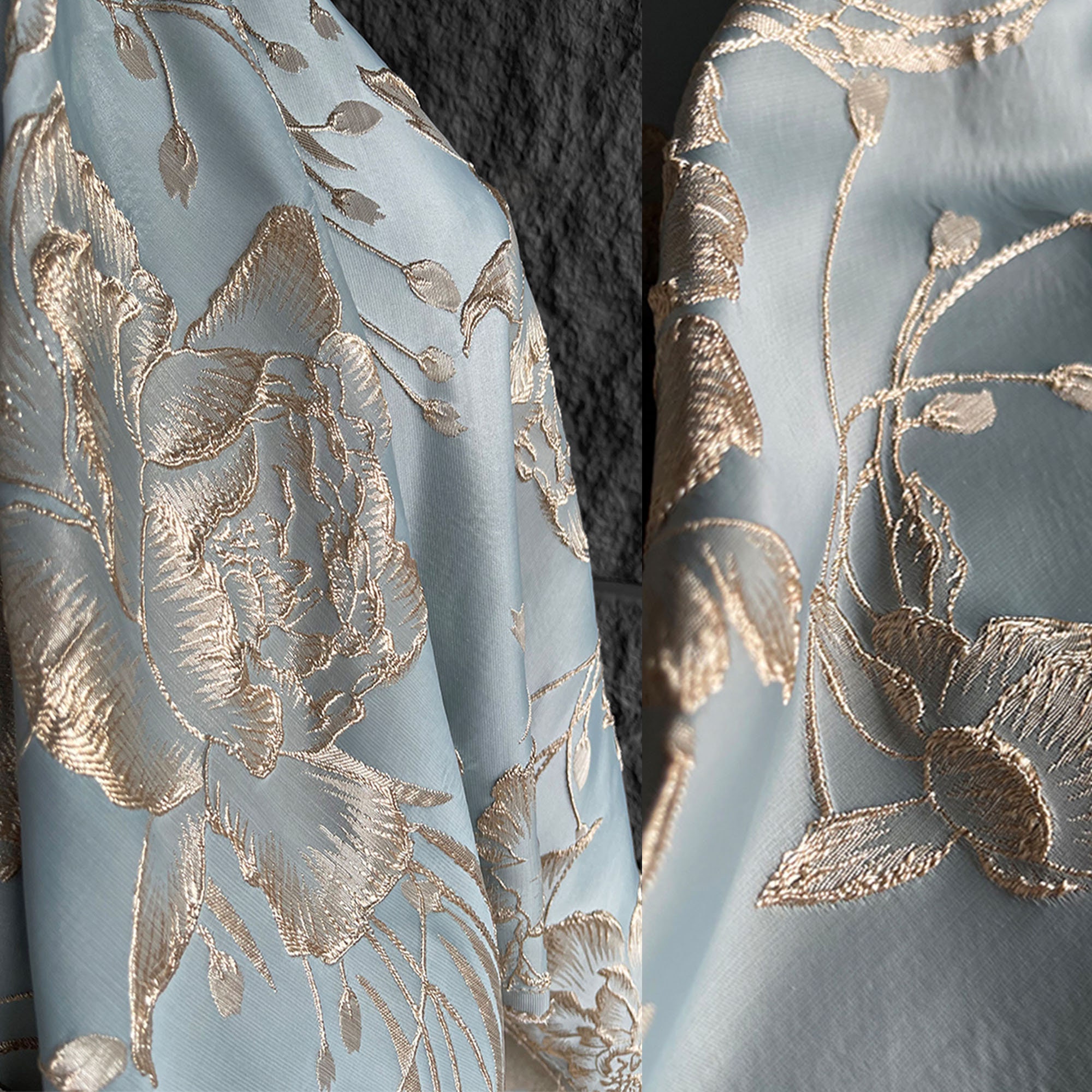Luxury Gold Embroidered Jacquard Fabric Embossed Flora Damask - Etsy UK