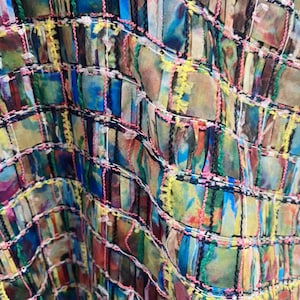 Rainbow Tweed Fabric by the Yard, Colorblock Organza Tweed Fabric for ...