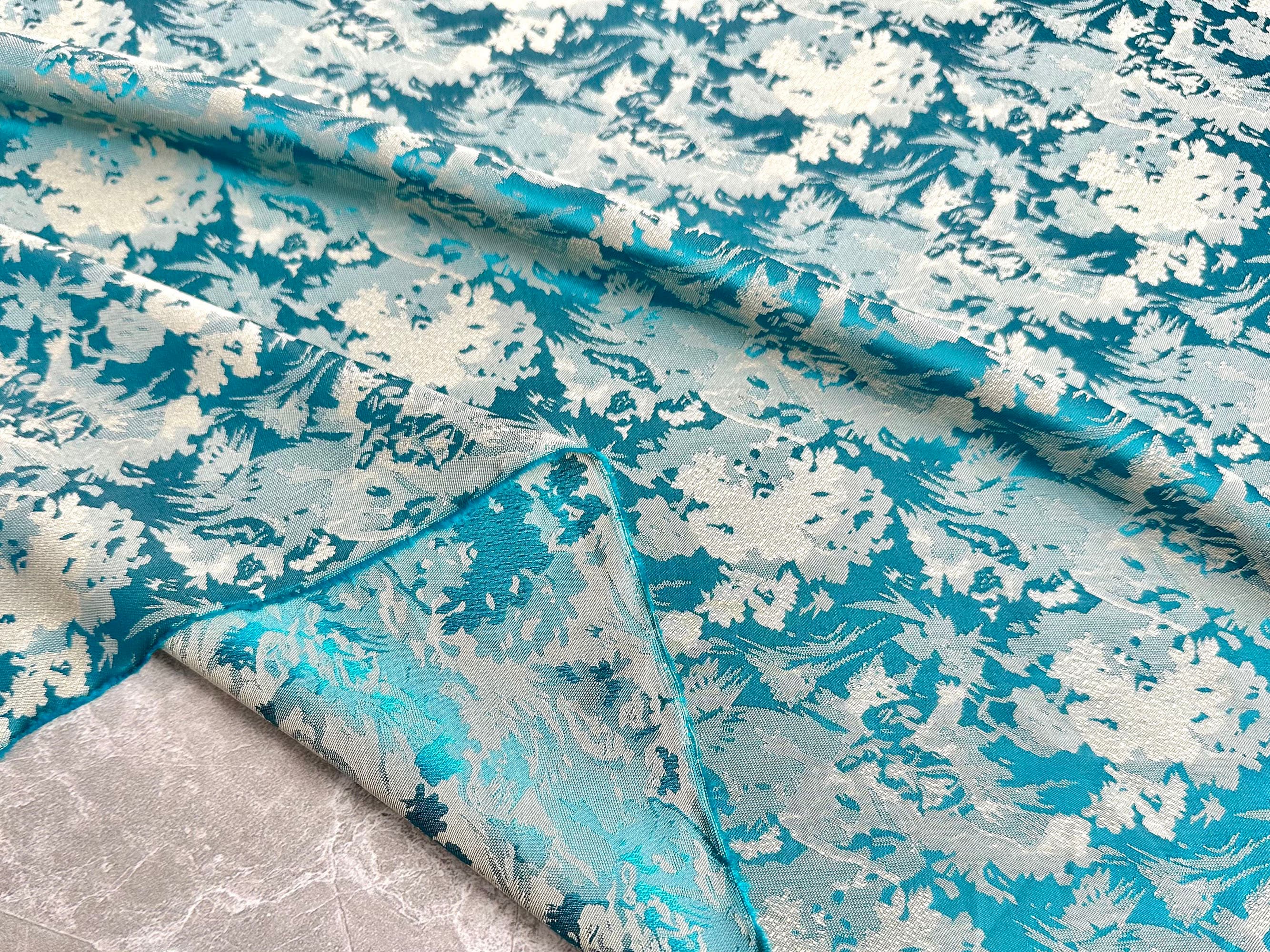 Turquoise Jacquard Brocade Fabric, Water Ripples Gloss Brocade Double ...