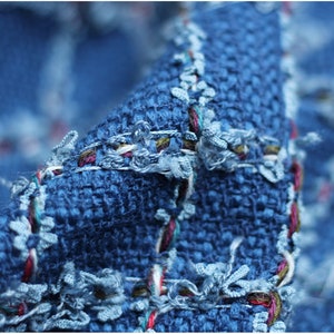 Blue Tweed Boucle Fabric, Woven Check Pattern Dense Tweed Fabric for ...