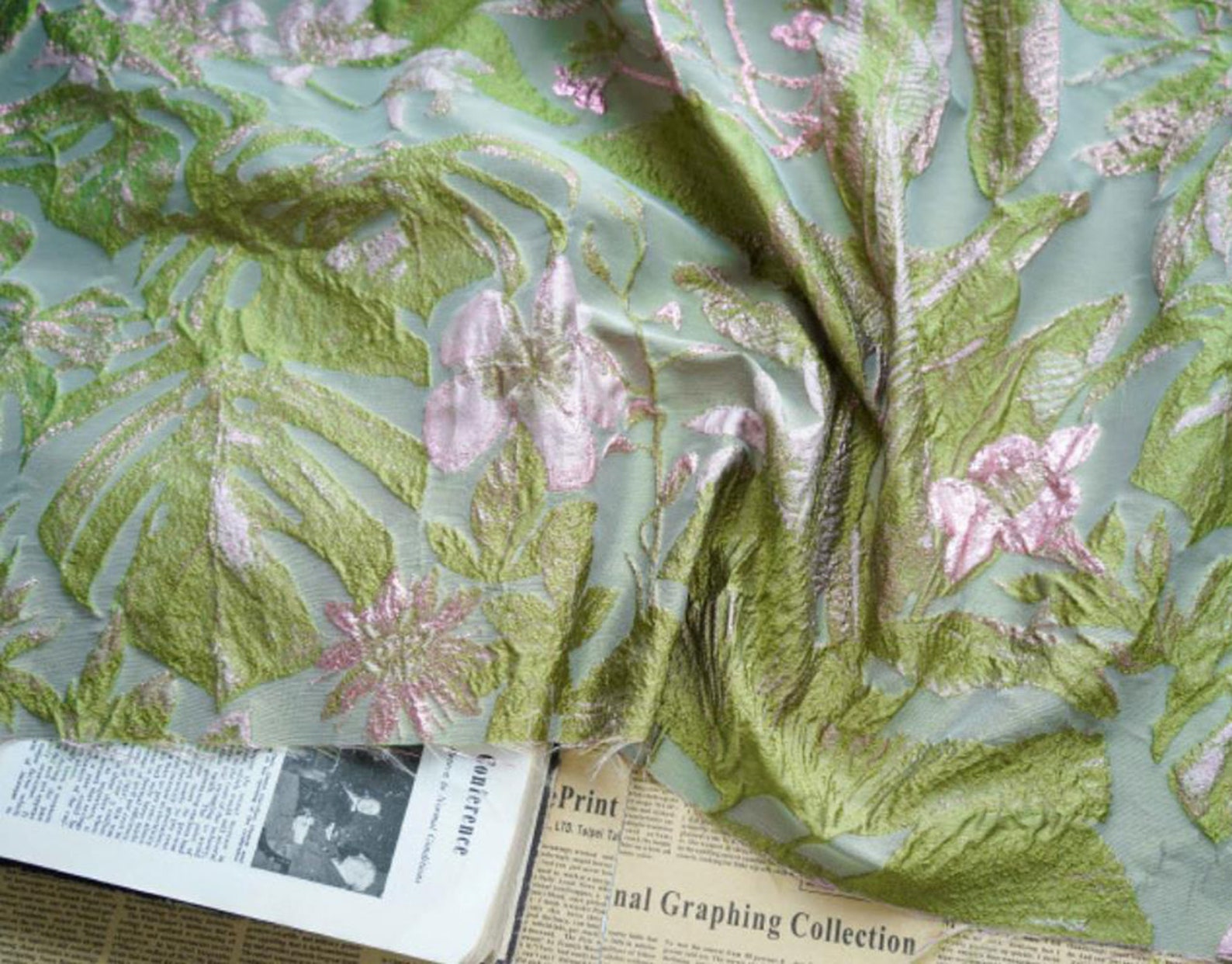 Vibrant Green Jacquard Fabric Embossed Gold Thread Brocade - Etsy