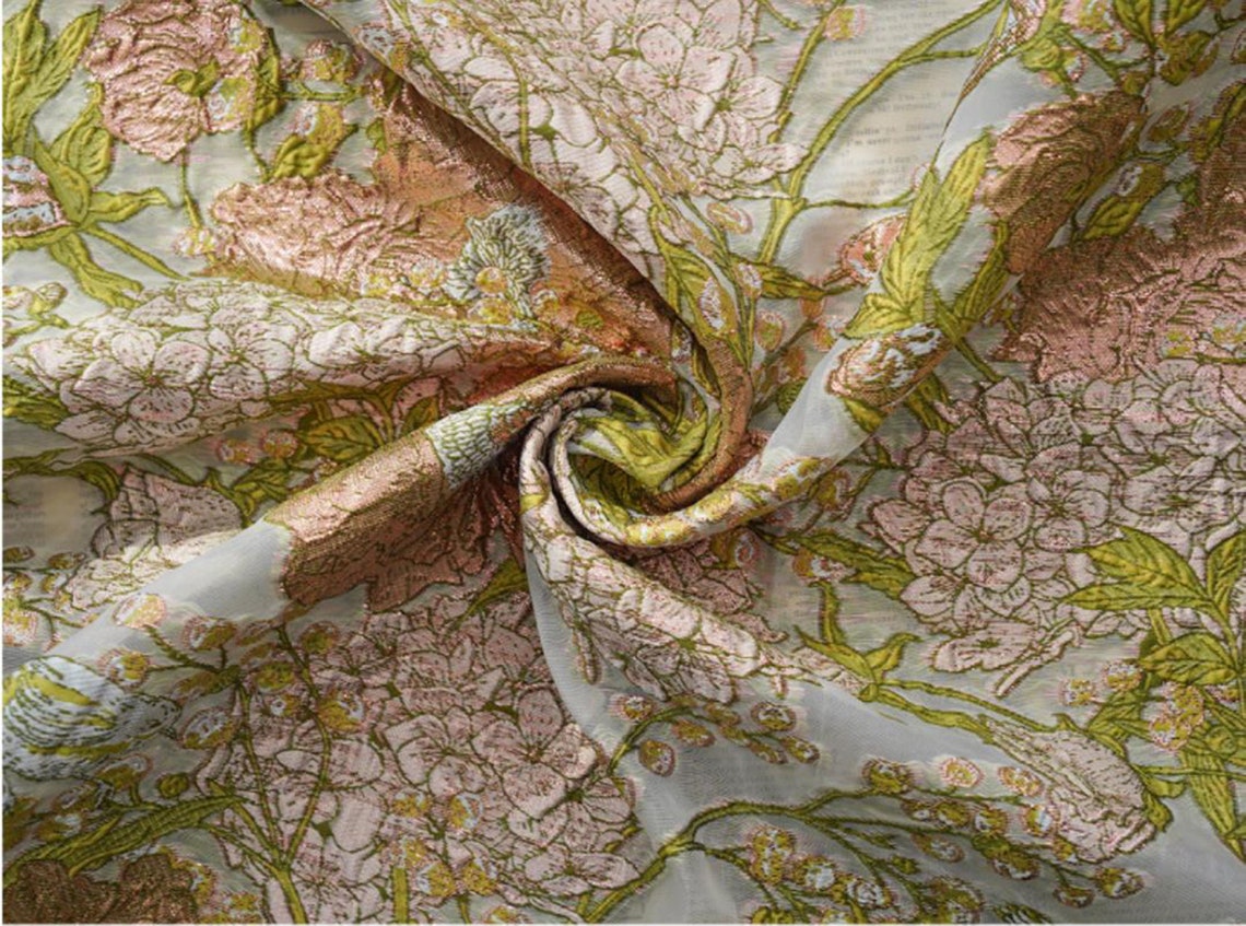 Gorgeous Jacquard Fabric Embossed Floral Brocade Shimmer Gold - Etsy