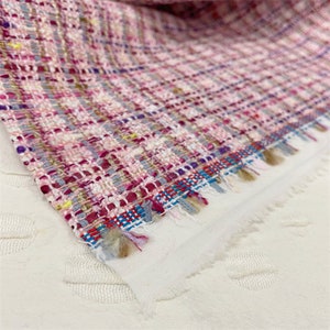 Colorblock Pink Check Tweed Fabric, Tweed Boucle Fabric for Suit Coat ...
