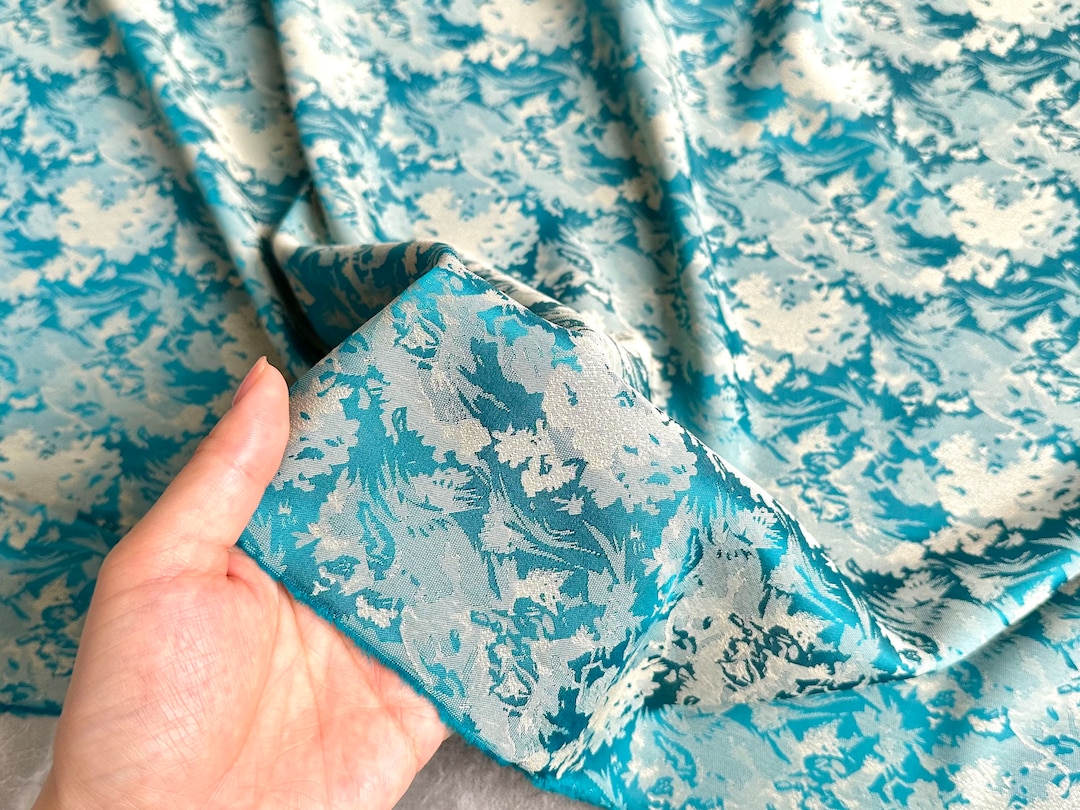 Turquoise Jacquard Brocade Fabric, Water Ripples Gloss Brocade Double ...