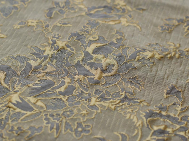Gold Embroidered Jacquard Fabric Embossed Floral Damask - Etsy