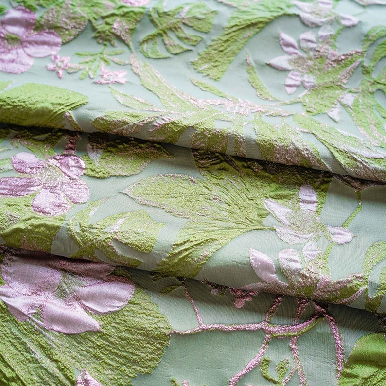 Vibrant Green Jacquard Fabric Embossed Gold Thread Brocade - Etsy