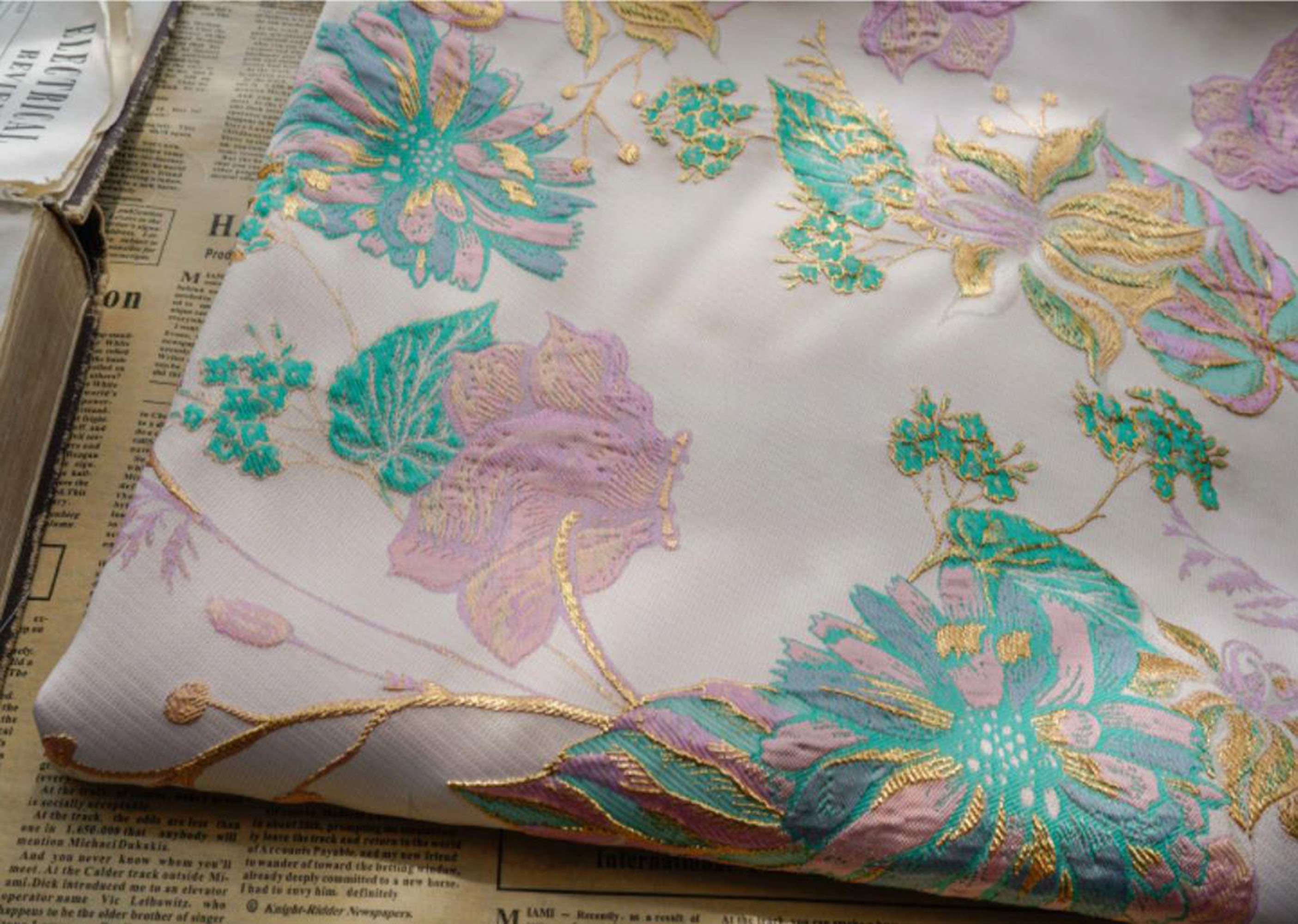 Vintage Floral Jacquard Fabric Embossed Damask Gold Thread - Etsy