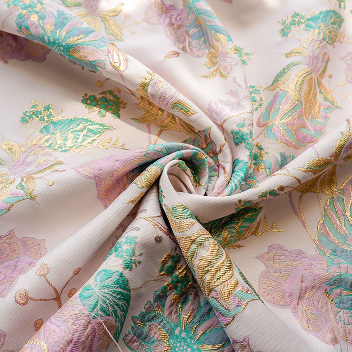 Vintage Floral Jacquard Fabric Embossed Damask Gold Thread - Etsy