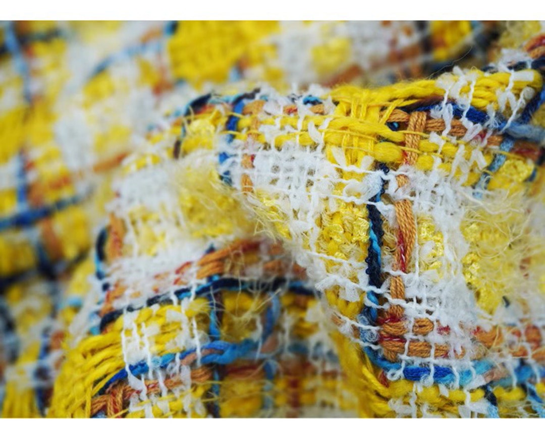 Yellow Tweed Boucle Fabric, Woven Dense Tweed Fabric for Suit Coat ...