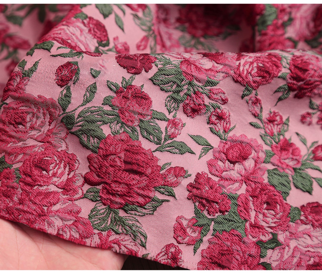 Vintage Rose Floral Jacquard Fabric, Flora Embossed Brocade Fabric ...