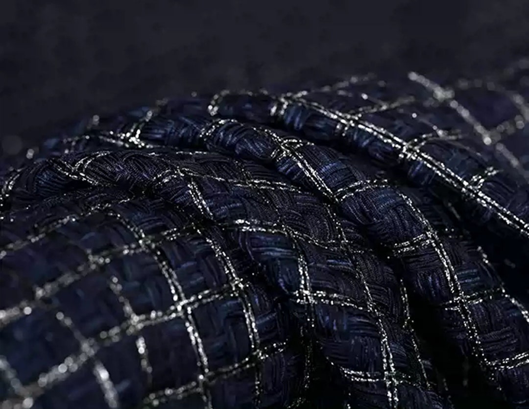 Navy Blue Tweed Fabric By The Yard Boucle Woollen Fabric With Etsy