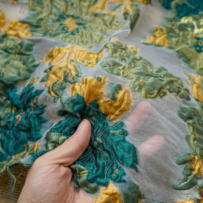 Flora Emboss Jacquard Fabric Gold Embroidered Damask Blossom - Etsy