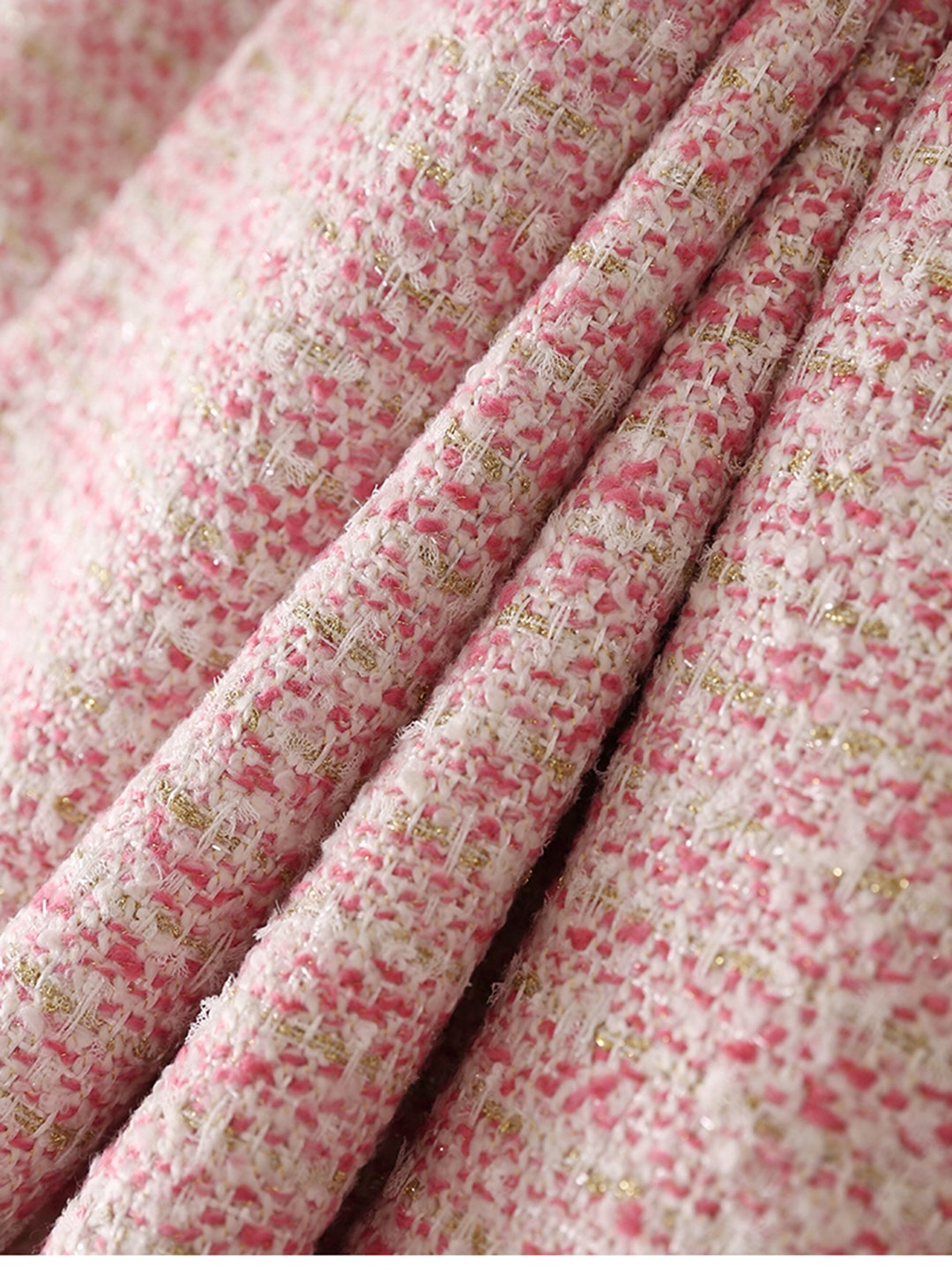 Lovely Pink Tweed Fabric, Wool Tweed Fabric With Gold Thread for Suit ...
