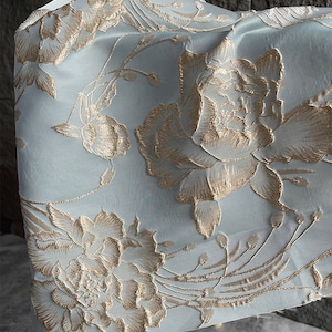 Luxury Gold Embroidered Jacquard Fabric, Embossed Flora Damask Brocade ...