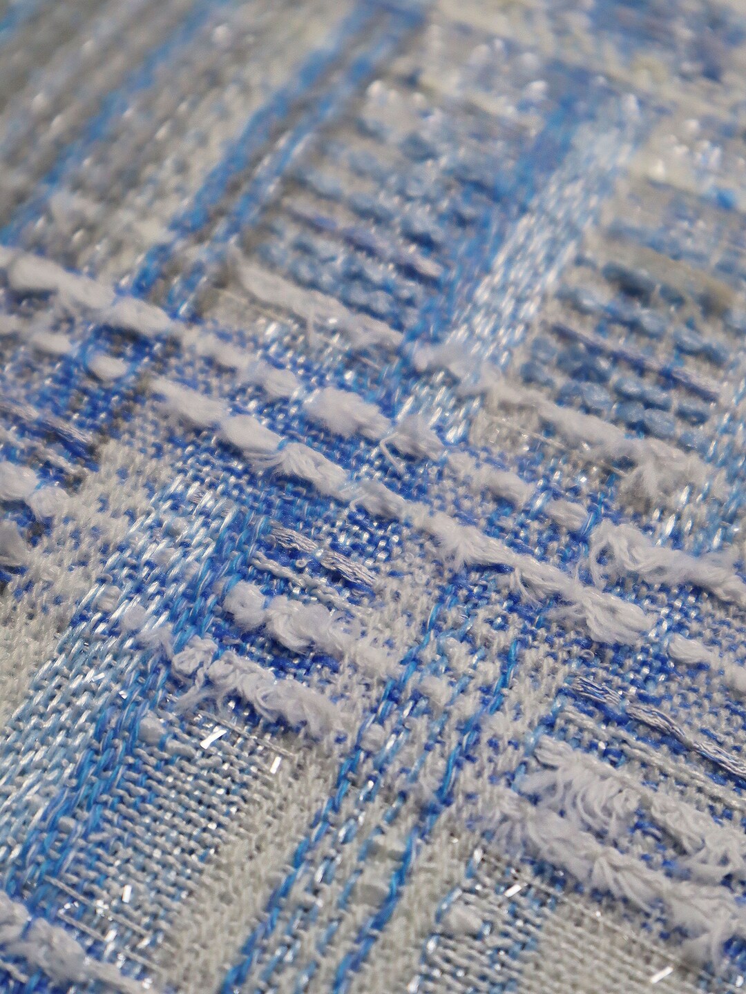 Light Blue Check Tweed Fabric, Sliver Metallic Tweed Boucle Fabric for ...