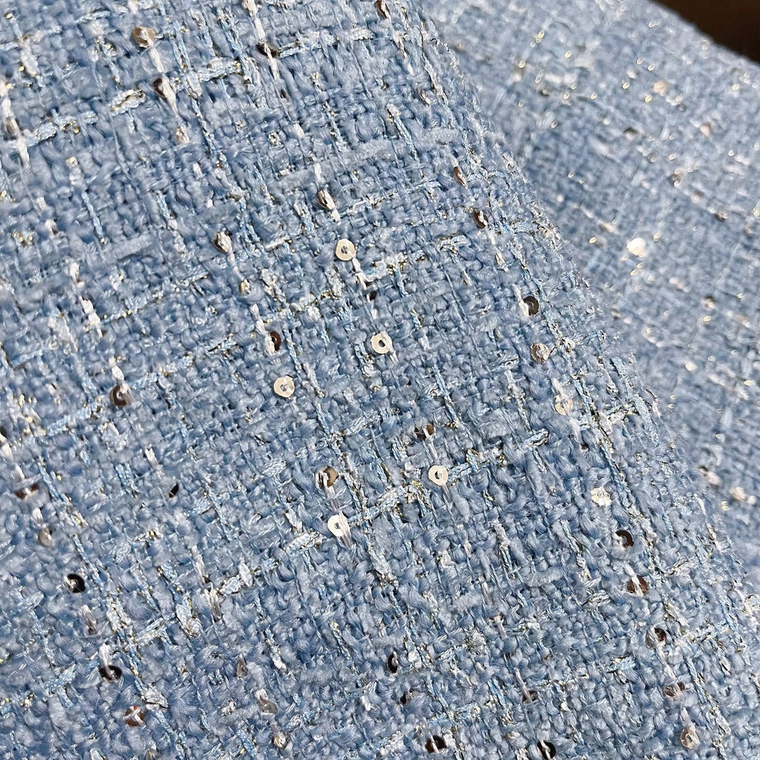 Ice Blue Tweed Fabric, Tweed Boucle Fabric With Sequin, Sliver ...