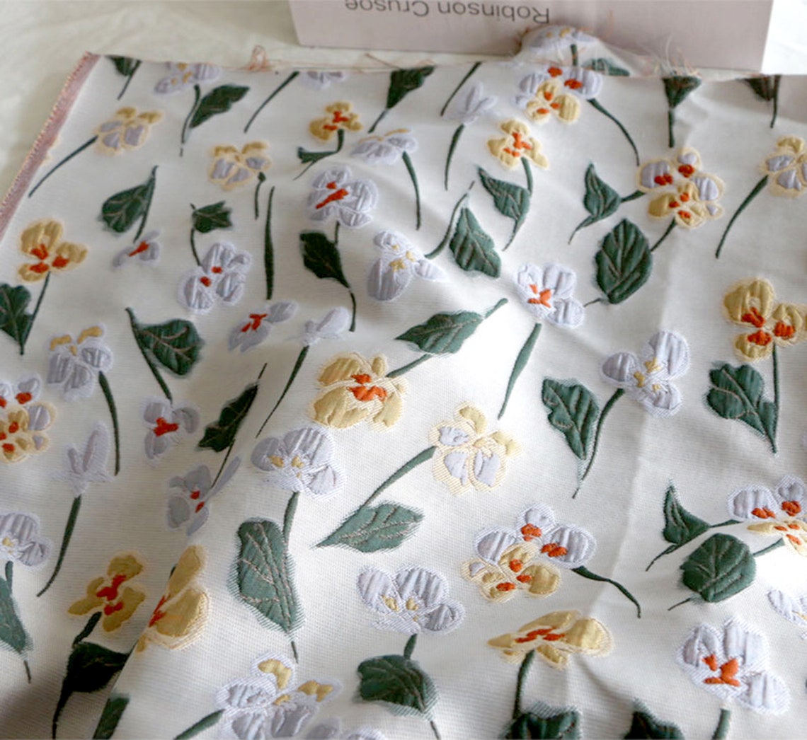 Elegant Blossming White Jacquard Fabric Embossed Floral - Etsy