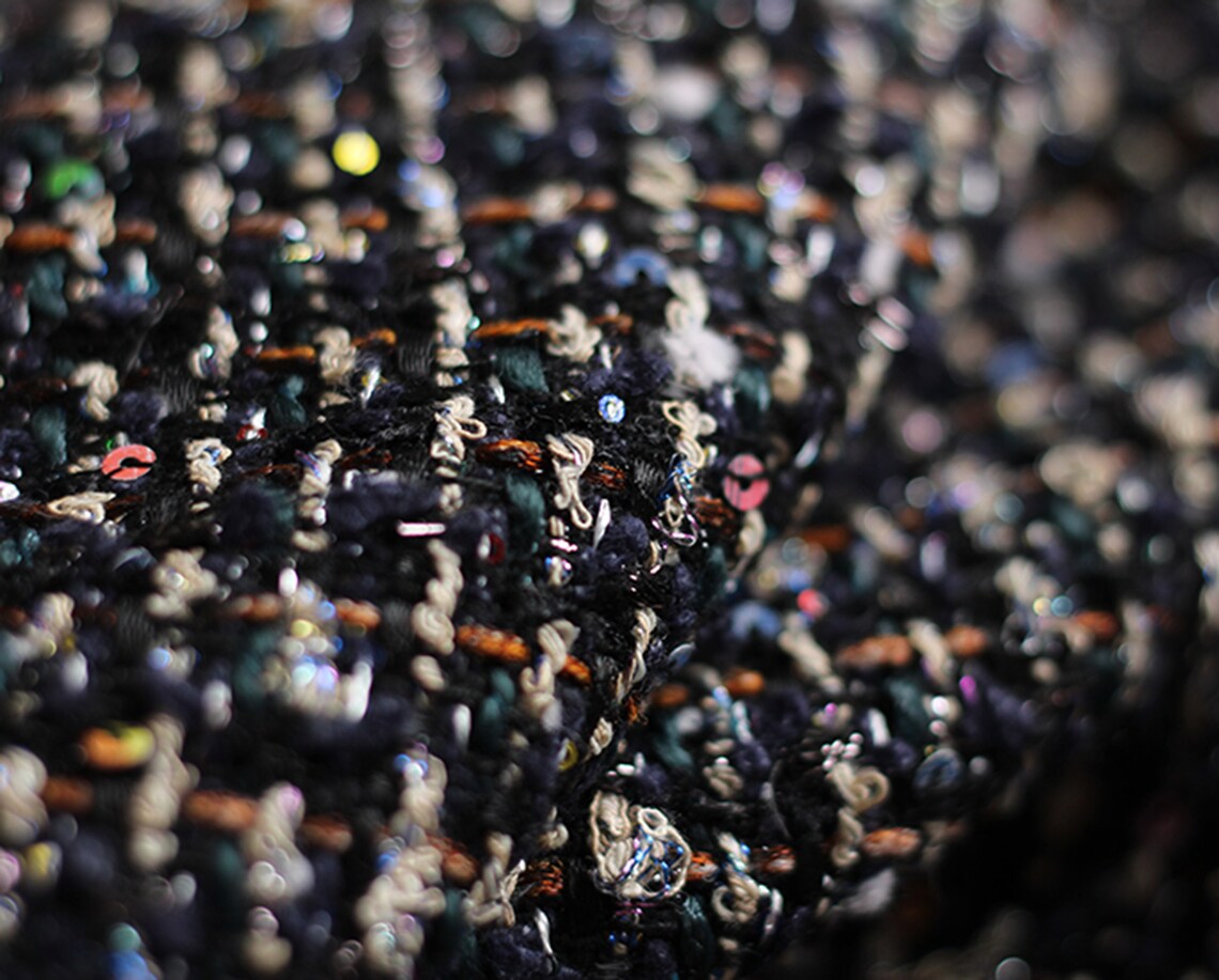 Black Tweed Boucle Fabric Woven Fabric With Gold Yarn Dense - Etsy